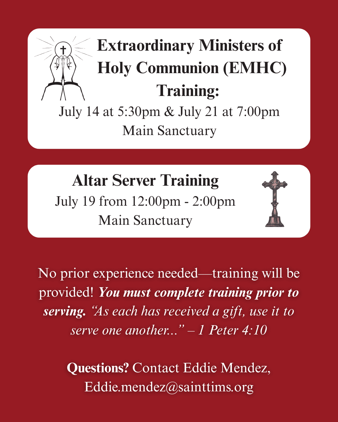 EMHC and Altar Server Training July – St. Timothy Catholic Church ...