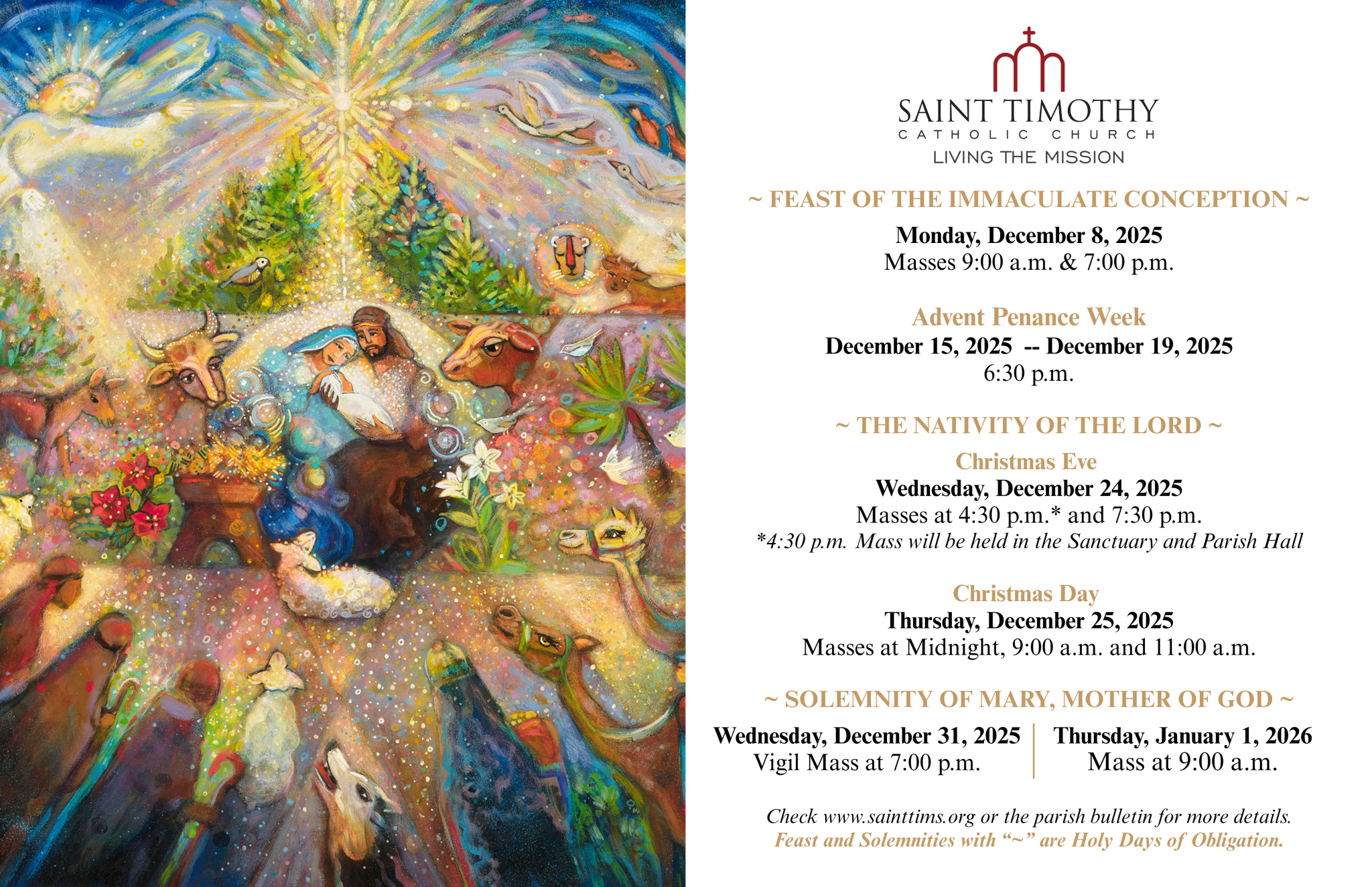 Advent & Christmas Schedule – St. Timothy Catholic Church | Lutz, FL